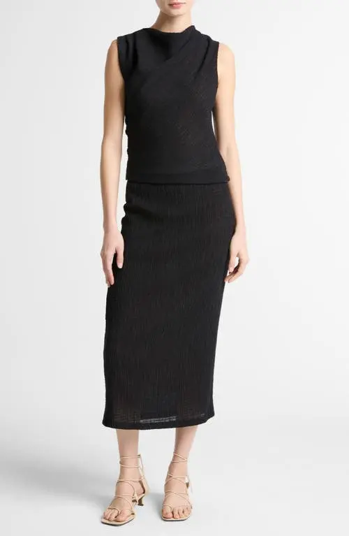 Vince Grid Cowl Neck Top - Black