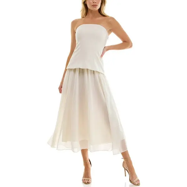 SOCIALITE Corset Strapless Mixed Media Maxi Dress - Ivory