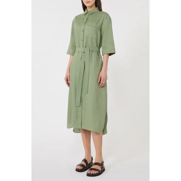 MM BY MAX MARA Tie Belt Linen Shirtdress - Sage Green