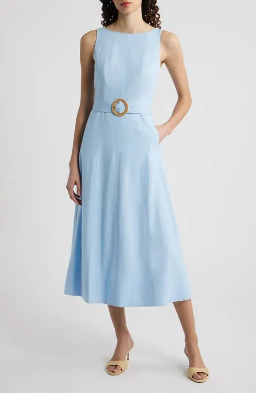 Eliza J Sleeveless Midi Dress With Removable Belt - Chambray Blue - 45% Off
