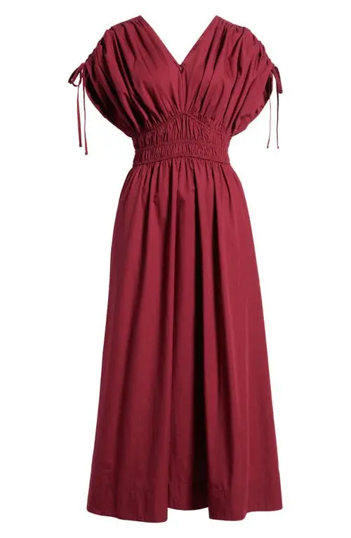 Vince Camuto Cotton Poplin Ruched Tie Shoulder Dress - Wine