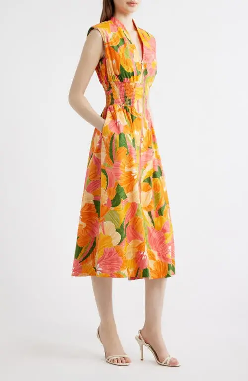 Vince Camuto Abstract Floral Cotton Midi Dress