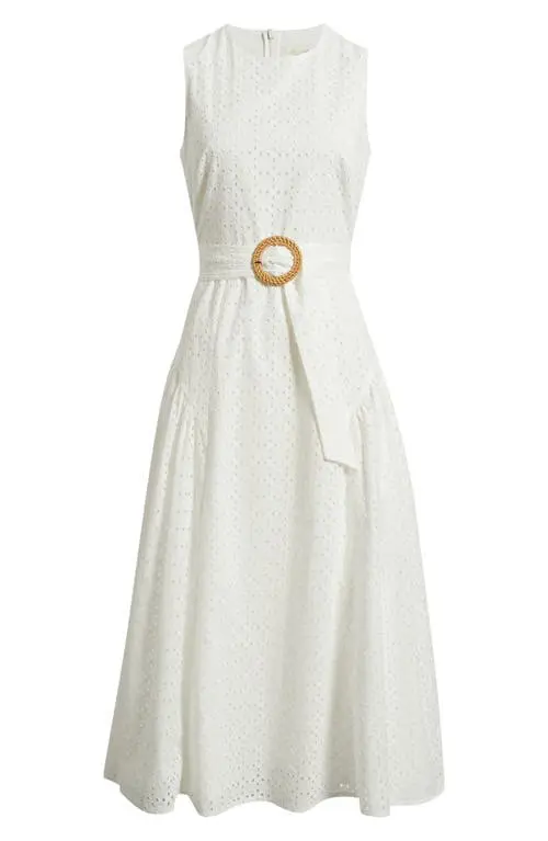 Eliza J Eyelet Belted Sleeveless Maxi Dress - Ivory