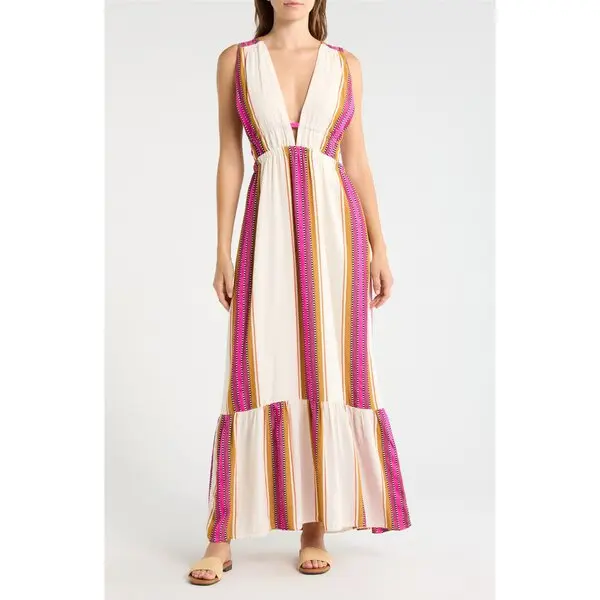 Elan Print Sleeveless Ruffle Hem Maxi Dress - Natural Pink