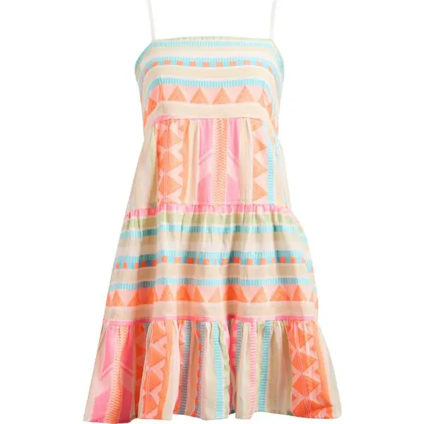Elan Tiered Cotton Blend Cover-up Dress - Neon Aztec