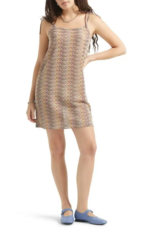 Brixton Cabana Mesh Tie Shoulder Minidress - Beige Zigzag