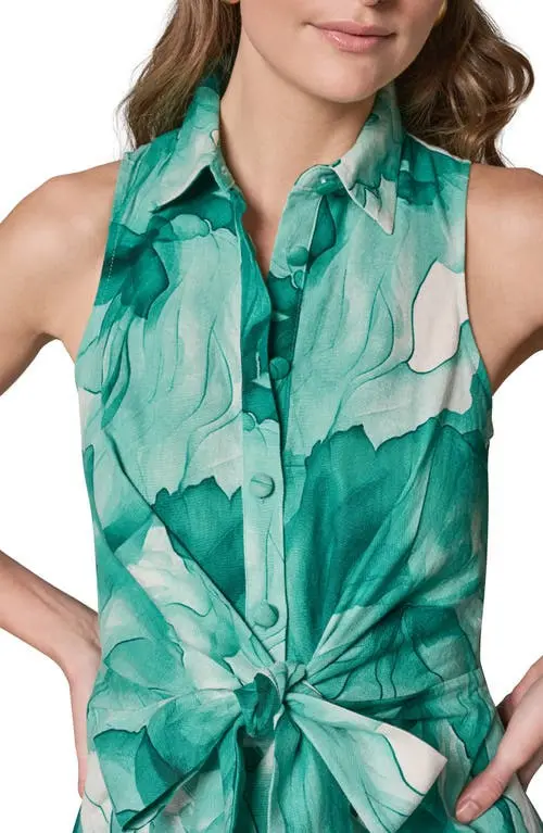 Donna Karan New York Floral Print Linen Blend Midi Dress