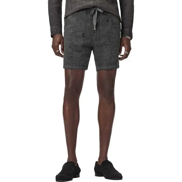 John Varvatos Daryl Linen Drawstring Shorts - Charcoal