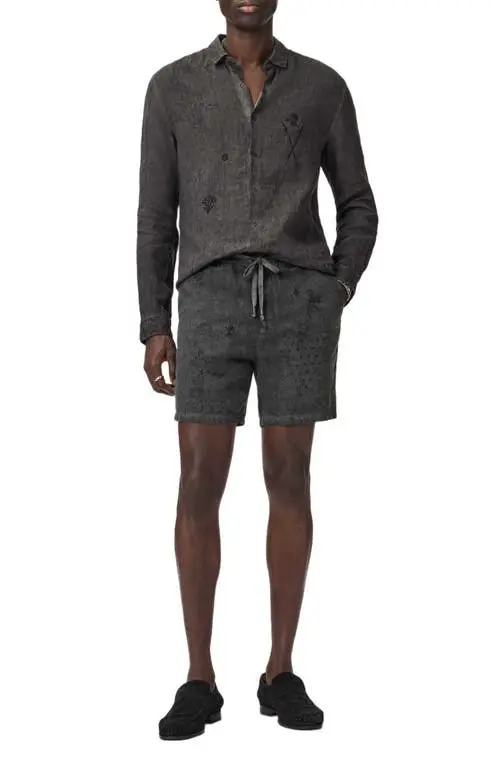 John Varvatos Daryl Linen Drawstring Shorts - Charcoal