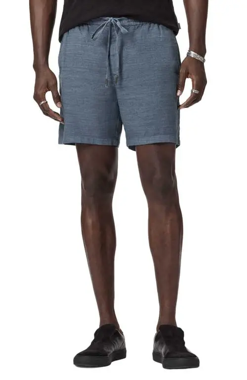 John Varvatos Daryl Linen Blend Drawstring Shorts - Oiled Blue