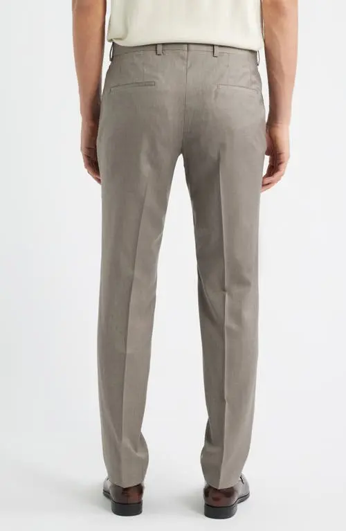 BOSS Flat-front Slim Fit Wool Dress Pants - Medium Beige