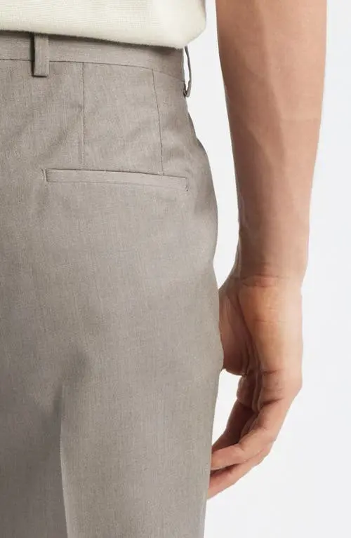 BOSS Flat-front Slim Fit Wool Dress Pants - Medium Beige