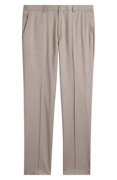 BOSS Flat-front Slim Fit Wool Dress Pants - Medium Beige