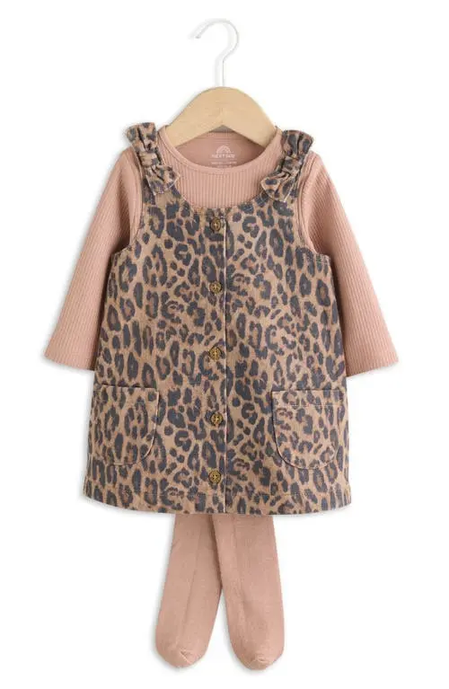 NEXT Leopard Print Denim Pinafore Dress Set - Pink Multi