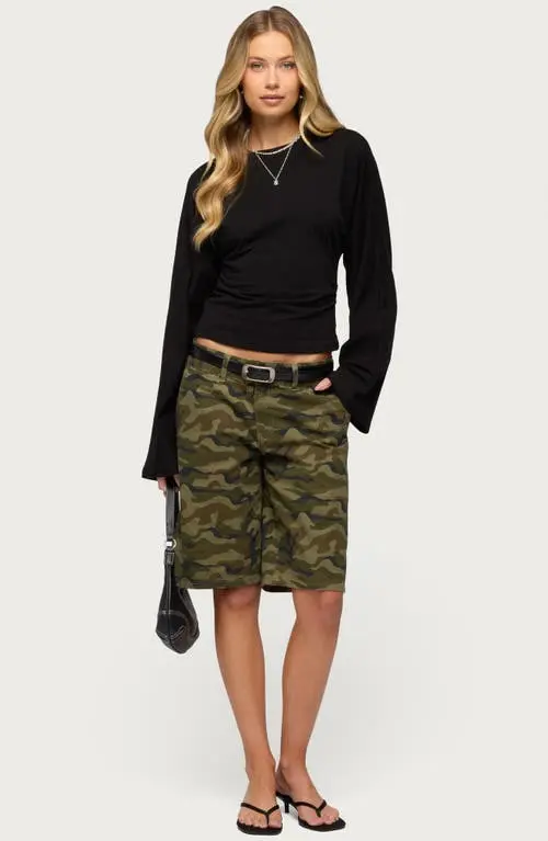 EDIKTED Charlisa Ruched Long Sleeve Crop Top
