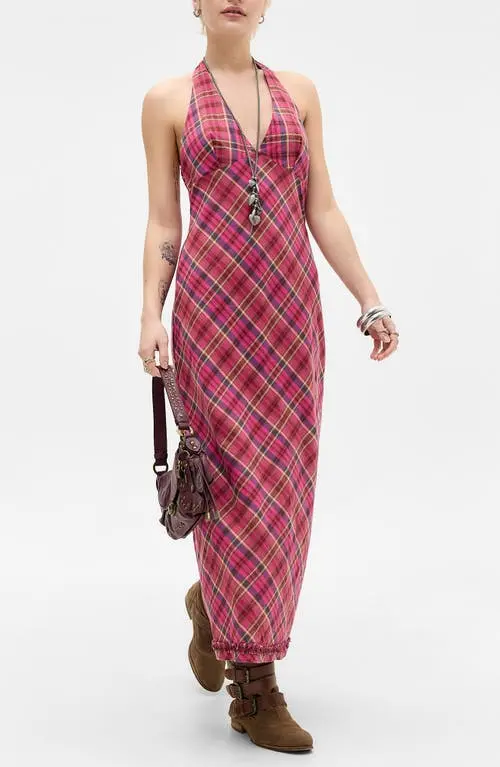 BDG URBAN OUTFITTERS Rita Plaid Halter Midi Dress