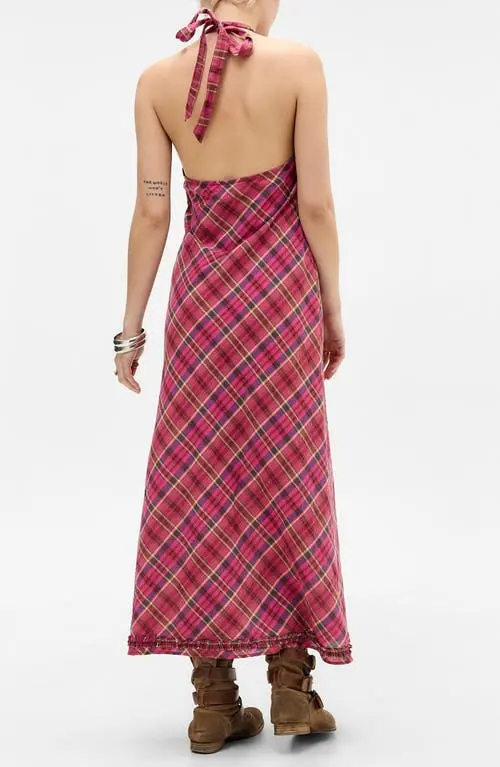 BDG URBAN OUTFITTERS Rita Plaid Halter Midi Dress