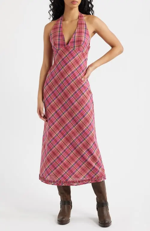 BDG URBAN OUTFITTERS Rita Plaid Halter Midi Dress