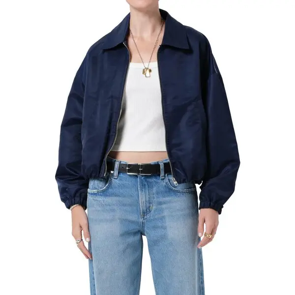 Citizens Of Humanity Bubble Hem Nylon Bomber Jacket - Navy