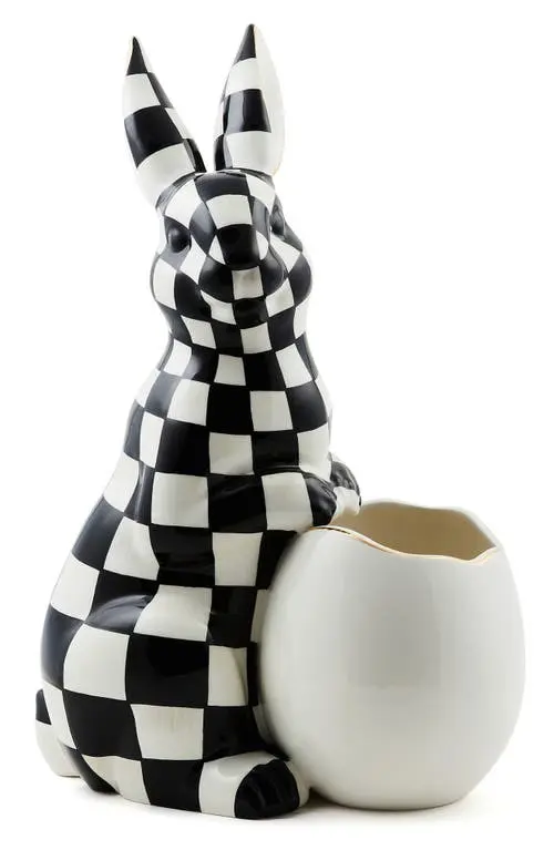 MACKENZIE-CHILDS Check Ceramic Bunny Vase - Black