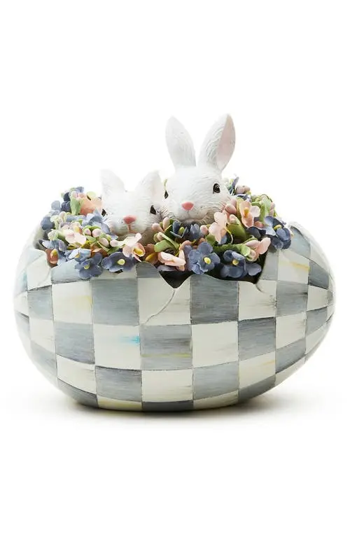 MACKENZIE-CHILDS Cameo Check Peekaboo Bunny Egg Figurine - Grey