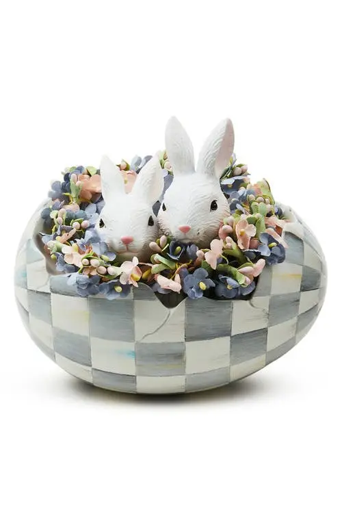 MACKENZIE-CHILDS Cameo Check Peekaboo Bunny Egg Figurine