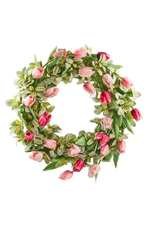 MACKENZIE-CHILDS Rosy Check Tulip 28-inch Wreath - Pink