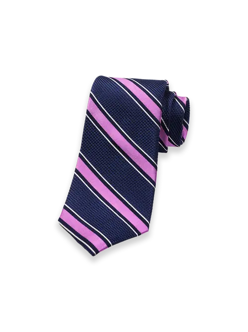 PAUL FREDRICK Patterned Woven Silk Neck Tie - Berry/navy