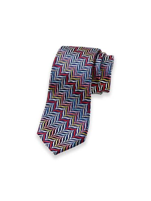 PAUL FREDRICK Patterned Woven Silk Neck Tie - Black Multi
