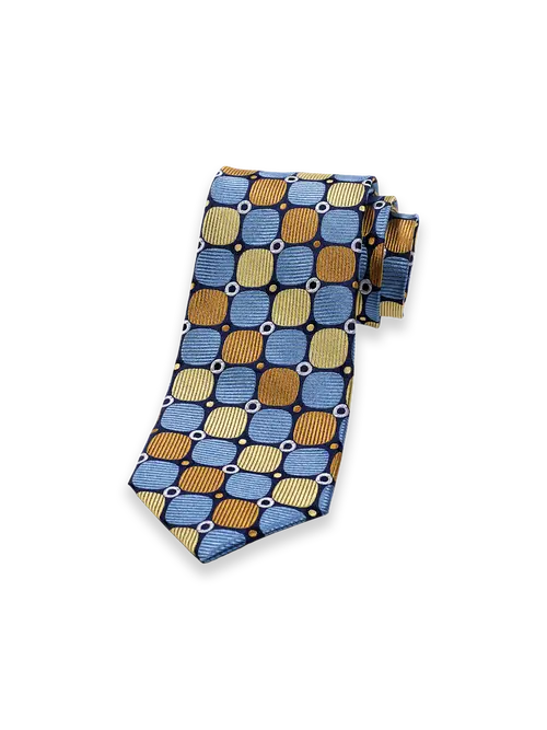 PAUL FREDRICK Patterned Woven Silk Neck Tie - Blue Multi