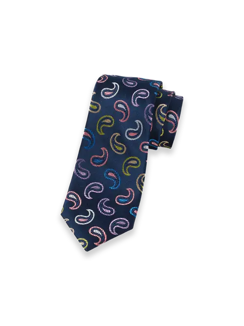 PAUL FREDRICK Patterned Woven Silk Neck Tie - Dark Navy Multi