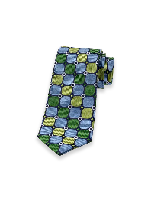 PAUL FREDRICK Patterned Woven Silk Neck Tie - Green Multi