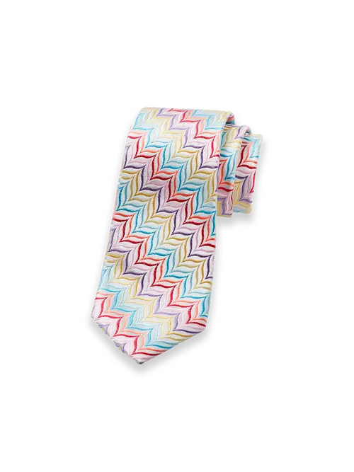 PAUL FREDRICK Patterned Woven Silk Neck Tie - Grey Multi