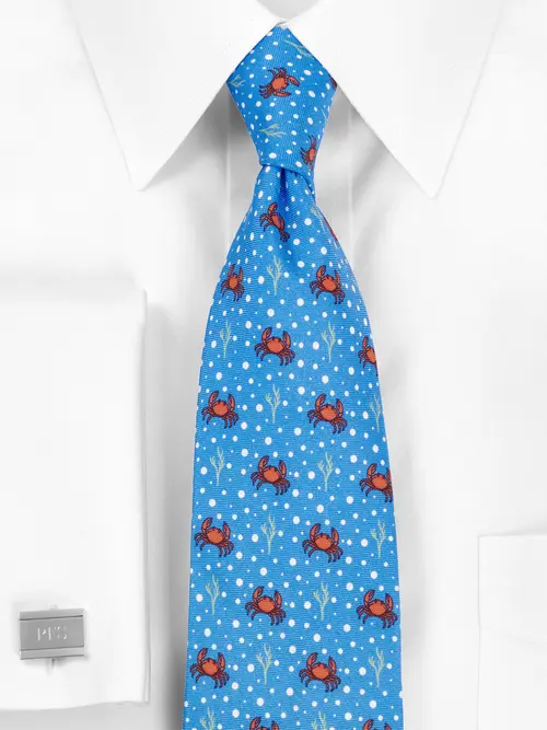 PAUL FREDRICK Patterned Woven Silk Neck Tie - Light Blue Multi