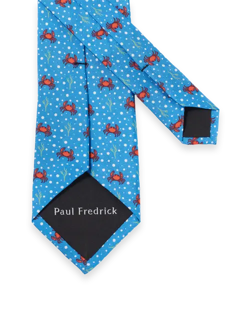 PAUL FREDRICK Patterned Woven Silk Neck Tie - Light Blue Multi