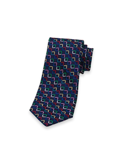 PAUL FREDRICK Patterned Woven Silk Neck Tie - Navy Multi