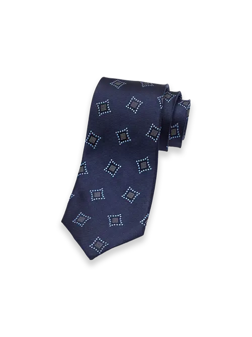 PAUL FREDRICK Patterned Woven Silk Neck Tie - Navy