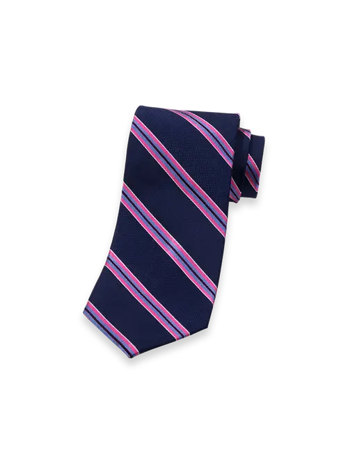 PAUL FREDRICK Patterned Woven Silk Neck Tie - Navy/pink