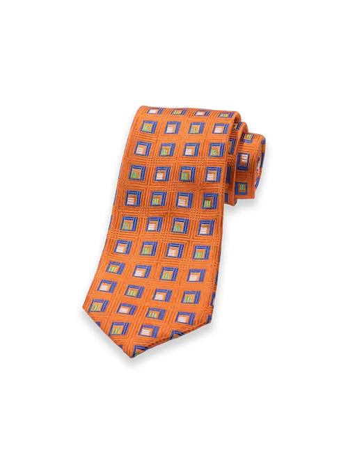 PAUL FREDRICK Patterned Woven Silk Neck Tie - Orange Multi