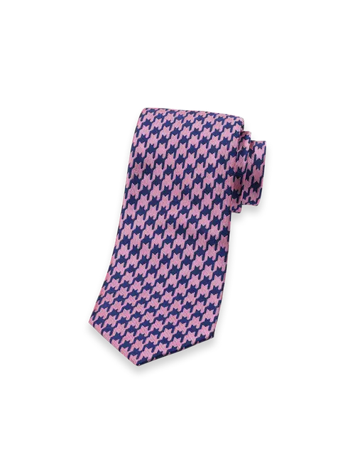 PAUL FREDRICK Patterned Woven Silk Neck Tie - Pink/navy