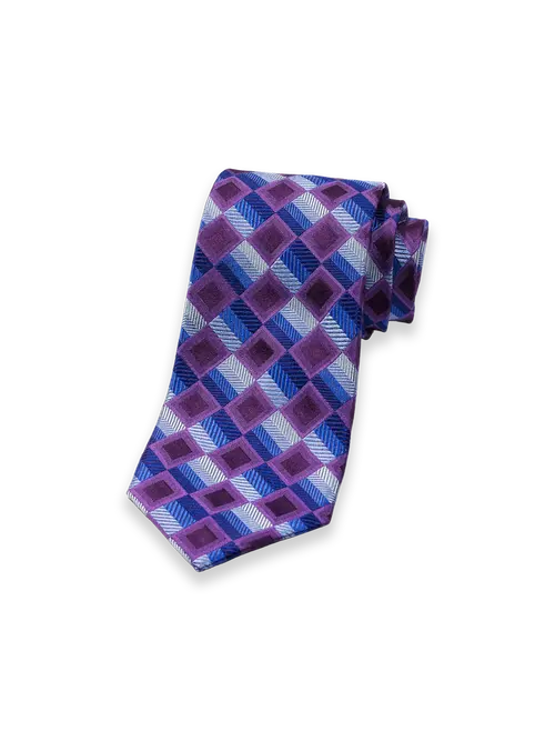 PAUL FREDRICK Patterned Woven Silk Neck Tie - Purple/blue Multi