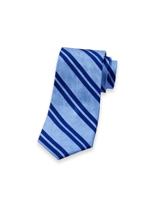 PAUL FREDRICK Patterned Woven Silk Neck Tie - Sky Blue/navy