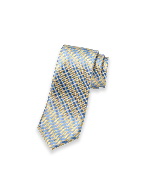 PAUL FREDRICK Patterned Woven Silk Neck Tie - Yellow/light Blue