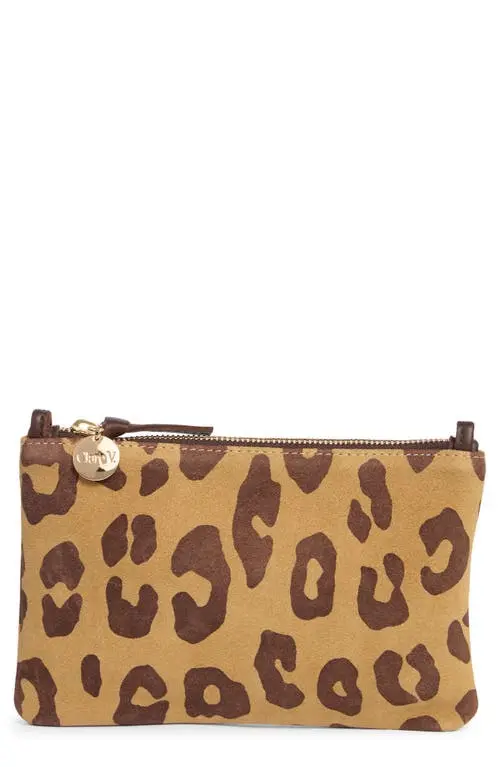 Clare V. Pablo Suede Feline Print Clutch - Lark/brown
