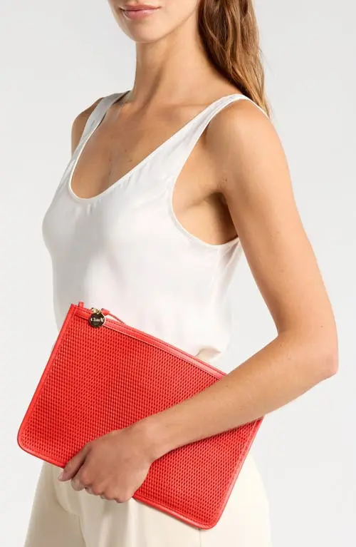 Clare V. Perforated Leather Clutch - Bright Poppy
