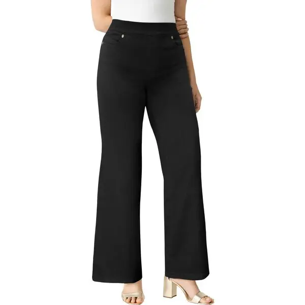 Roaman's 360° Stretch Wide Leg Jean - Black