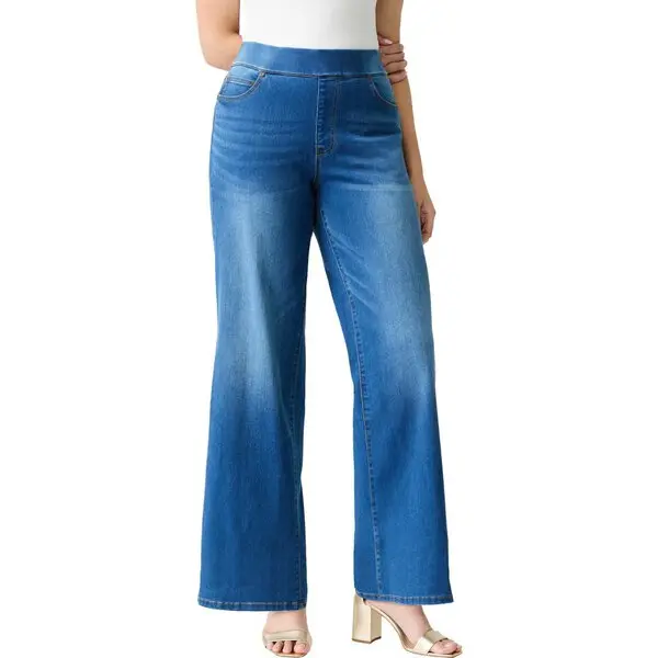Roaman's 360° Stretch Wide Leg Jean - Medium Stonewash