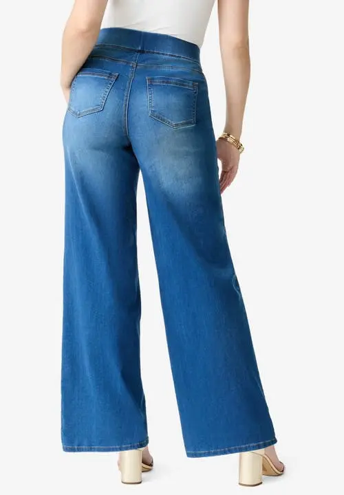 Roaman's 360° Stretch Wide Leg Jean - Medium Stonewash