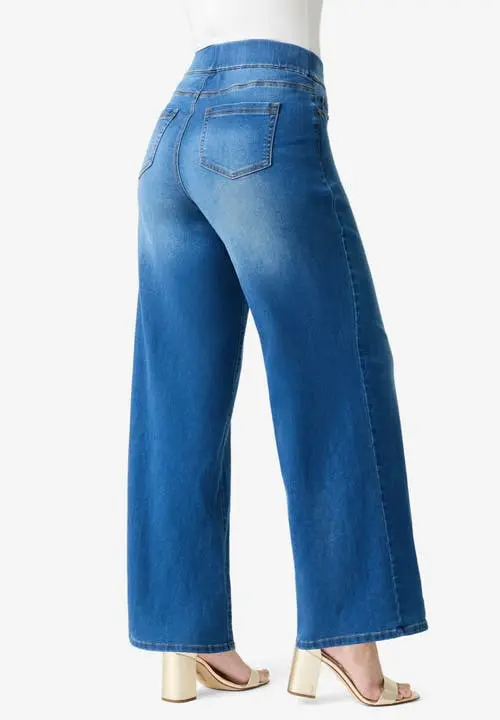 Roaman's 360° Stretch Wide Leg Jean - Medium Stonewash