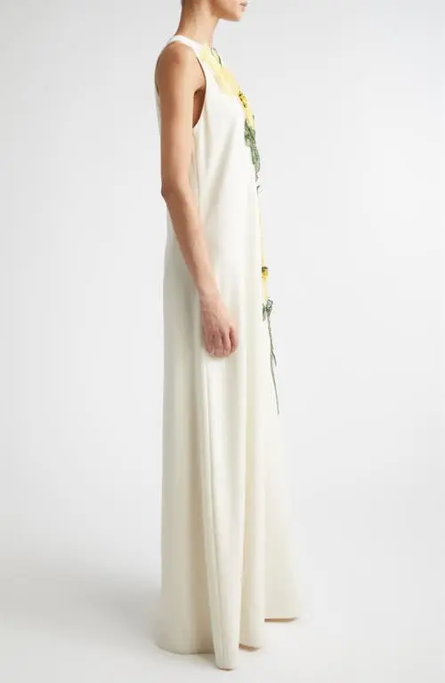 Lela Rose Peony Embroidered Appliqué Column Gown